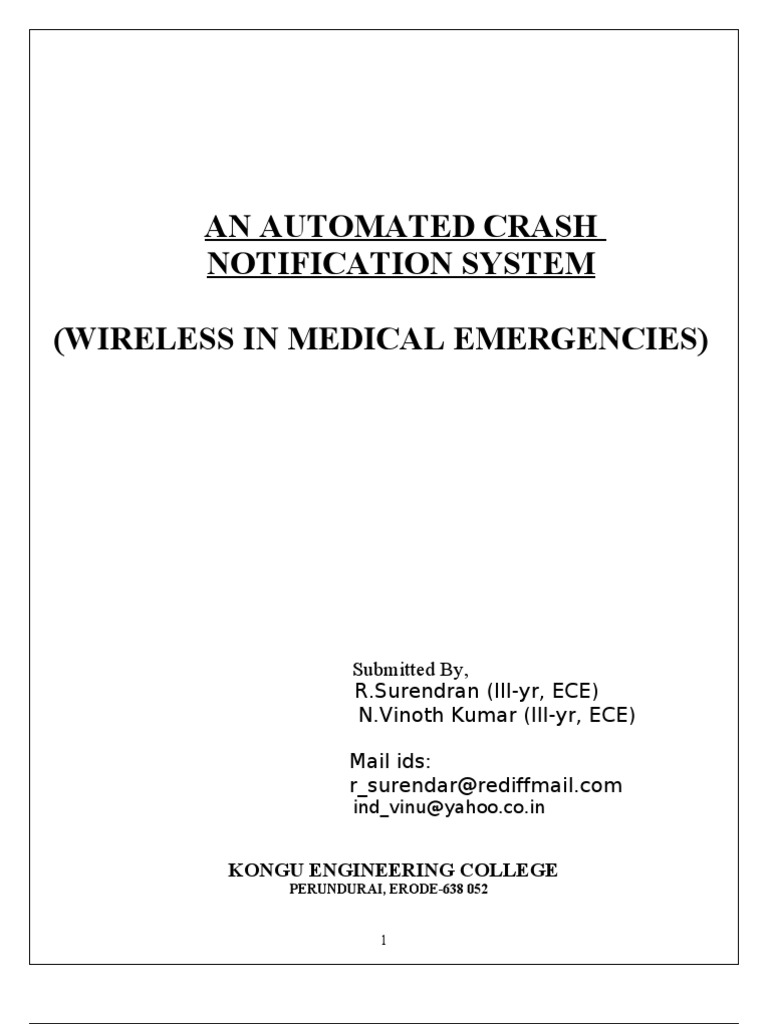 An Automated Crash Notification System (Wireless in Medical Emergencies ...