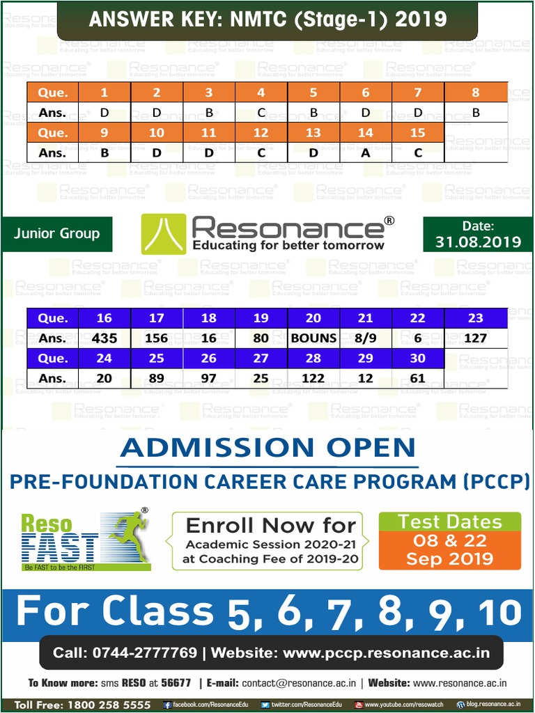 Junior NMTC ANSWER KEY | PDF