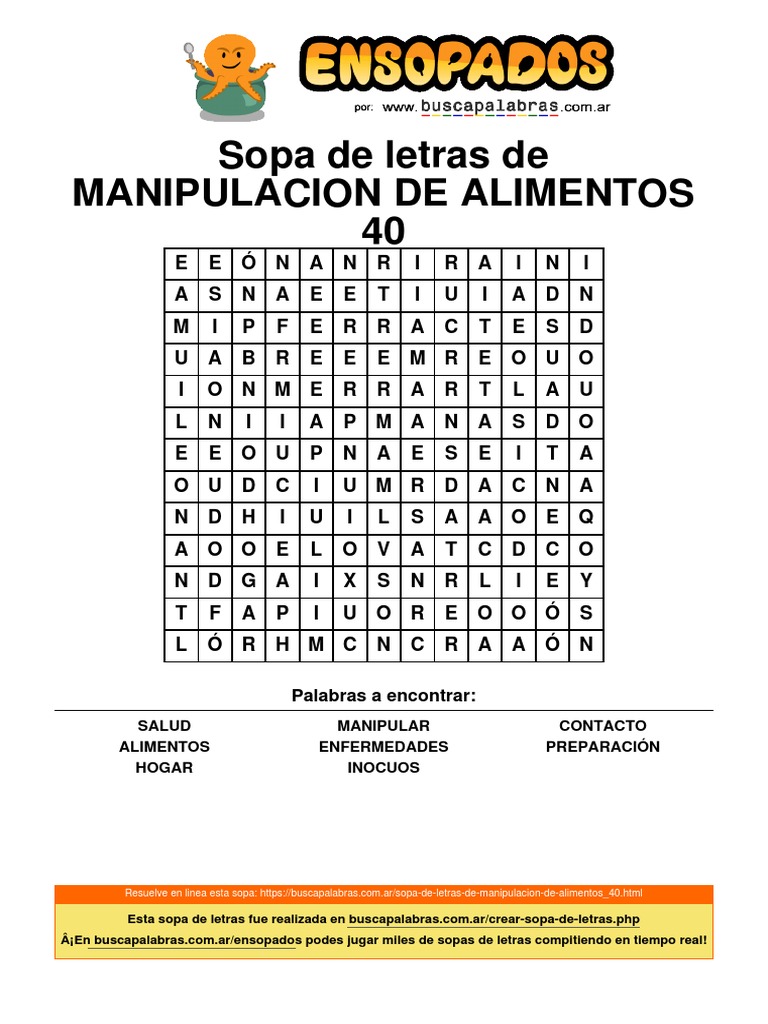 Sopa de Letras de Manipulacion de Alimentos - 40 | PDF