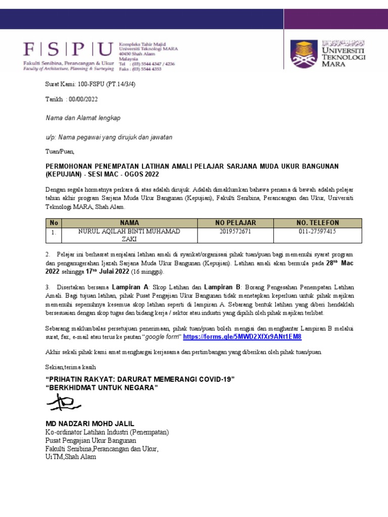 Official Letter From UiTM | PDF
