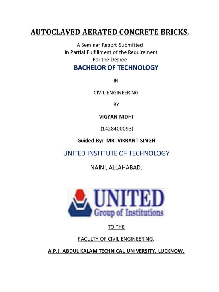 Autoclaved Aerated Concrete Bricks Aac Seminar Report | PDF