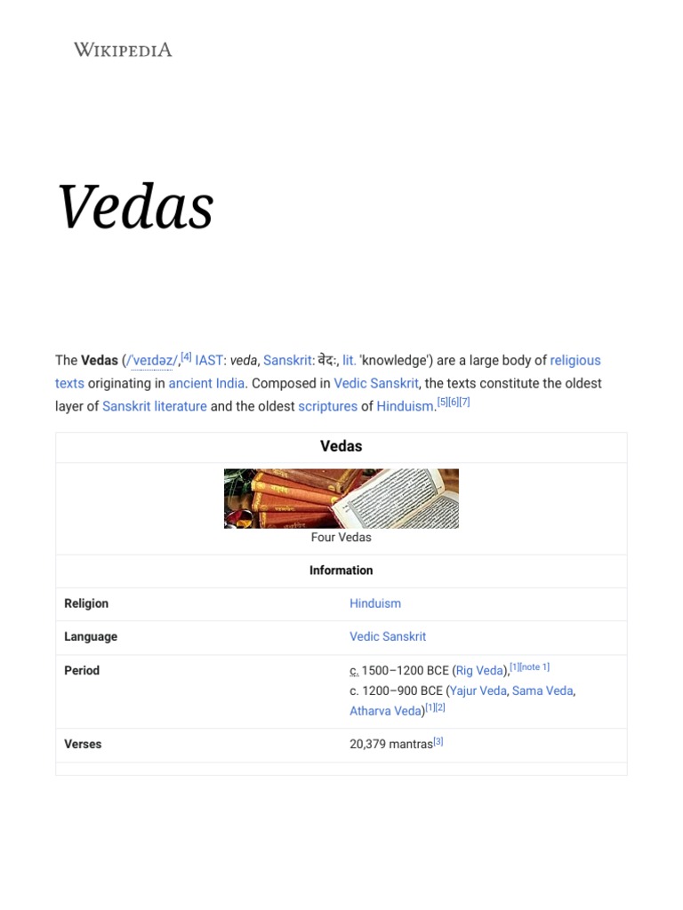 Vedas - Wikipedia | PDF | Vedas | Upanishads