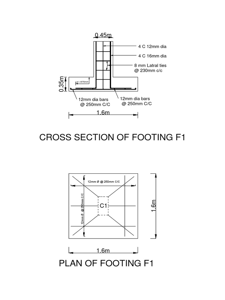 Cross Section of Footing F1: 4 C 12mm Dia 4 C 16mm Dia | PDF