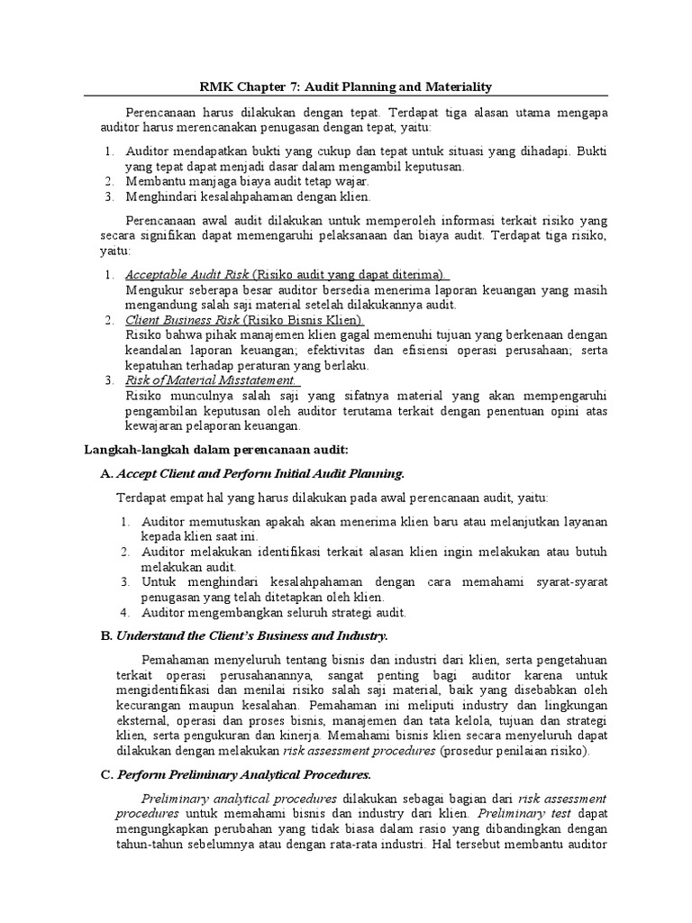 RMK Chapter 7 Audit Planning and Materiality | PDF
