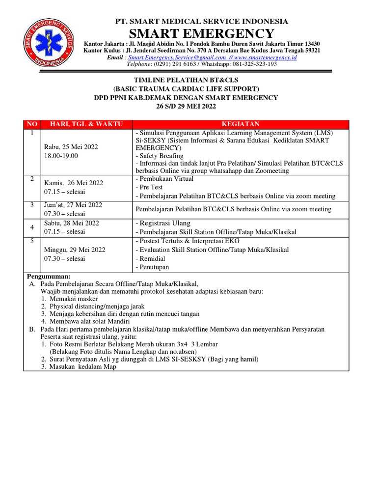 Jadwal BTCLS Ppni Demak 26-29 Mei 2022 | PDF