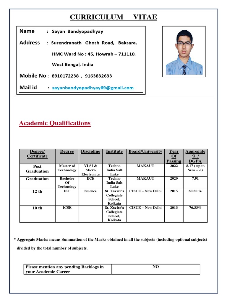 Curriculum Vitae: Academic Qualifications | PDF | Kolkata | Educational ...