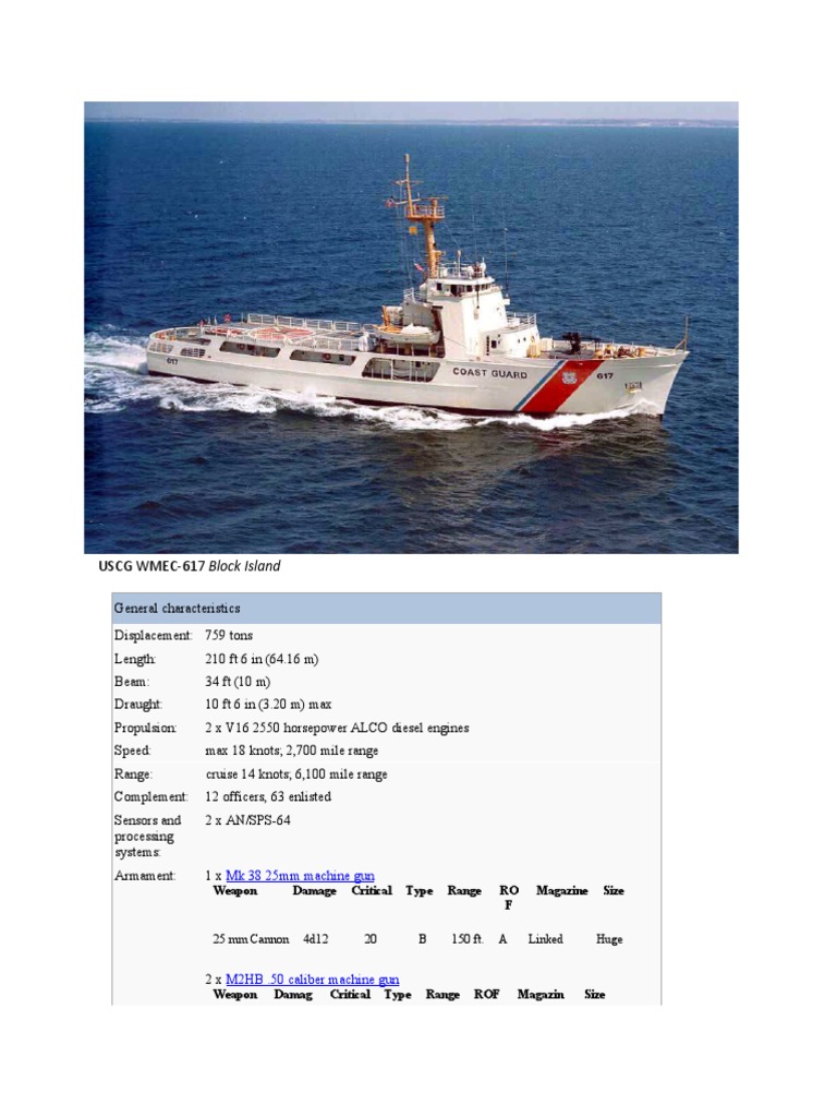 Block Island Reliance Class Coast Guard Cutter | PDF | Marine ...