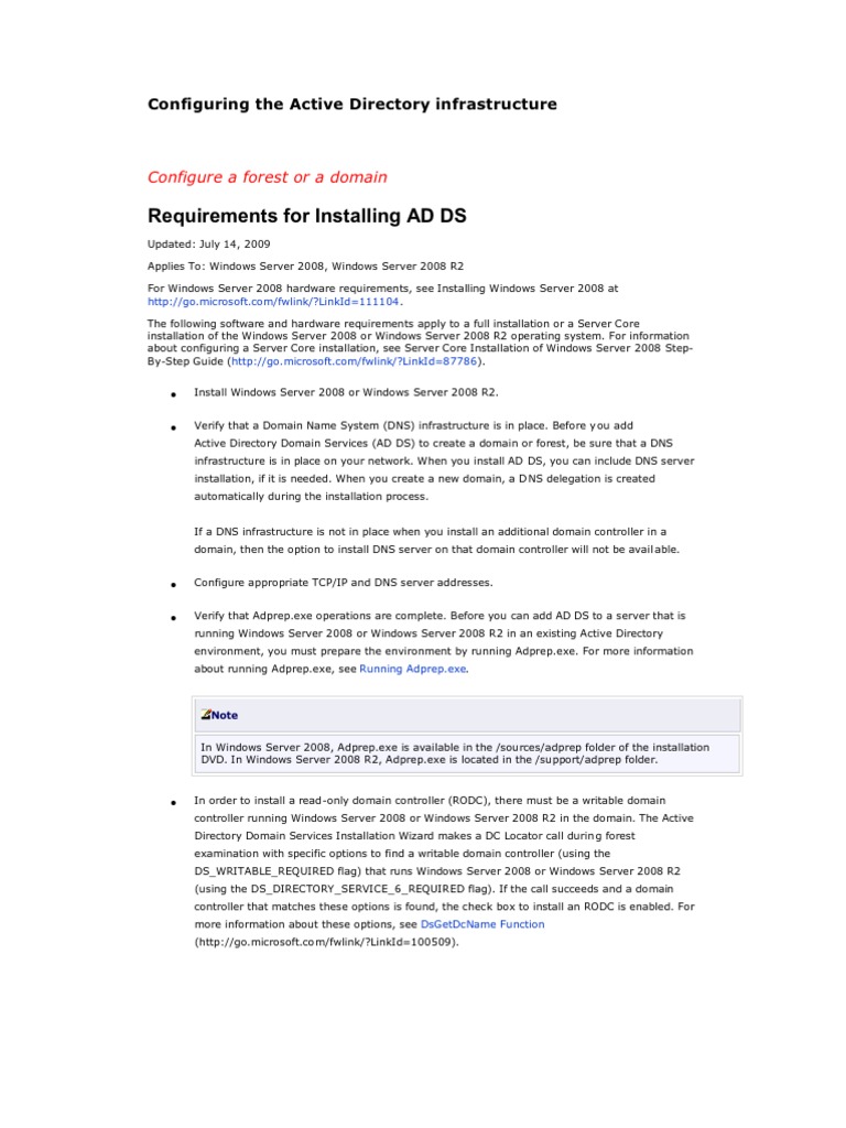 Configuring The Active Directory Infrastructure | PDF | Active Directory | Windows Server 2008