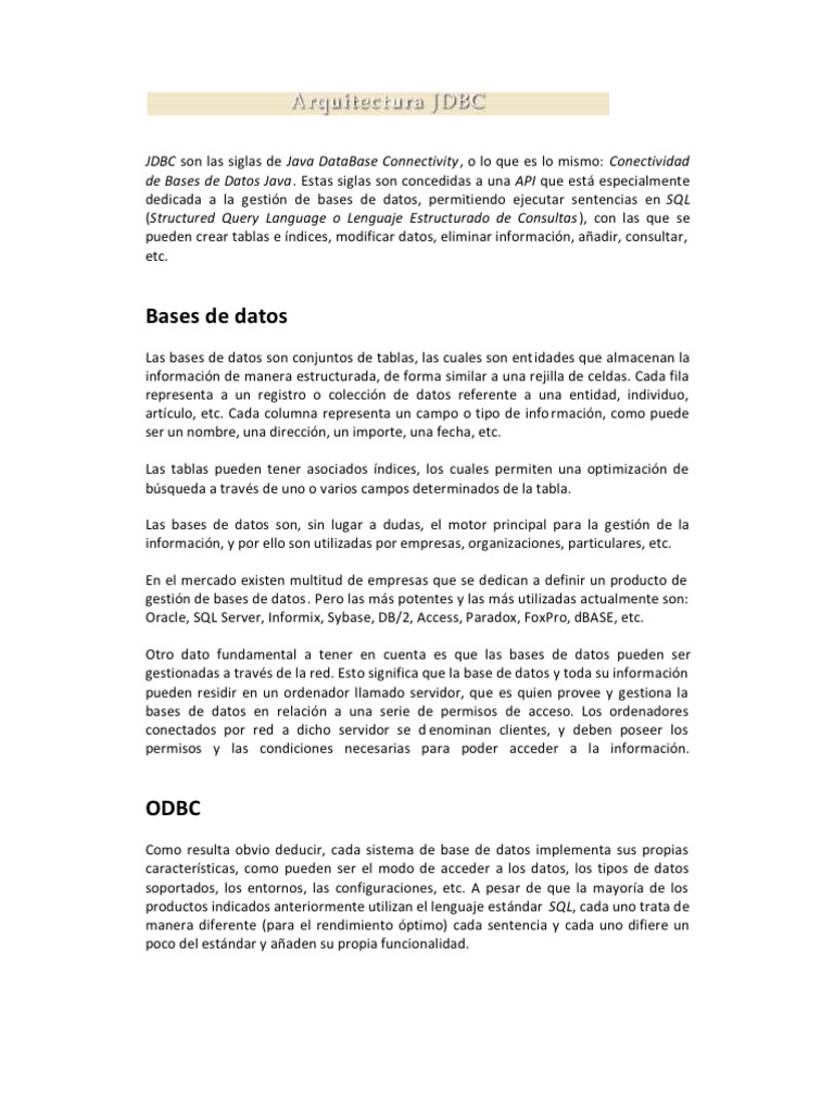 JDBC: Una introducción a la conectividad de bases de datos en Java | PDF | SQL | Bases de datos