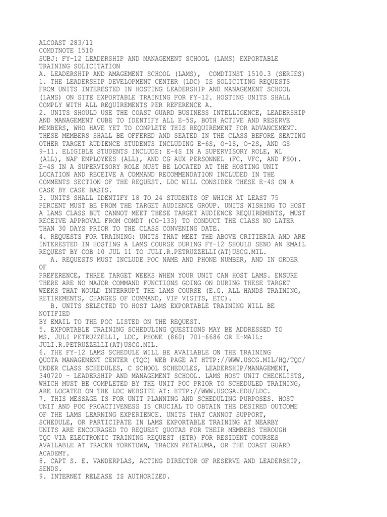 FY-12 LAMS Exportable Training Request | PDF | United States Coast ...