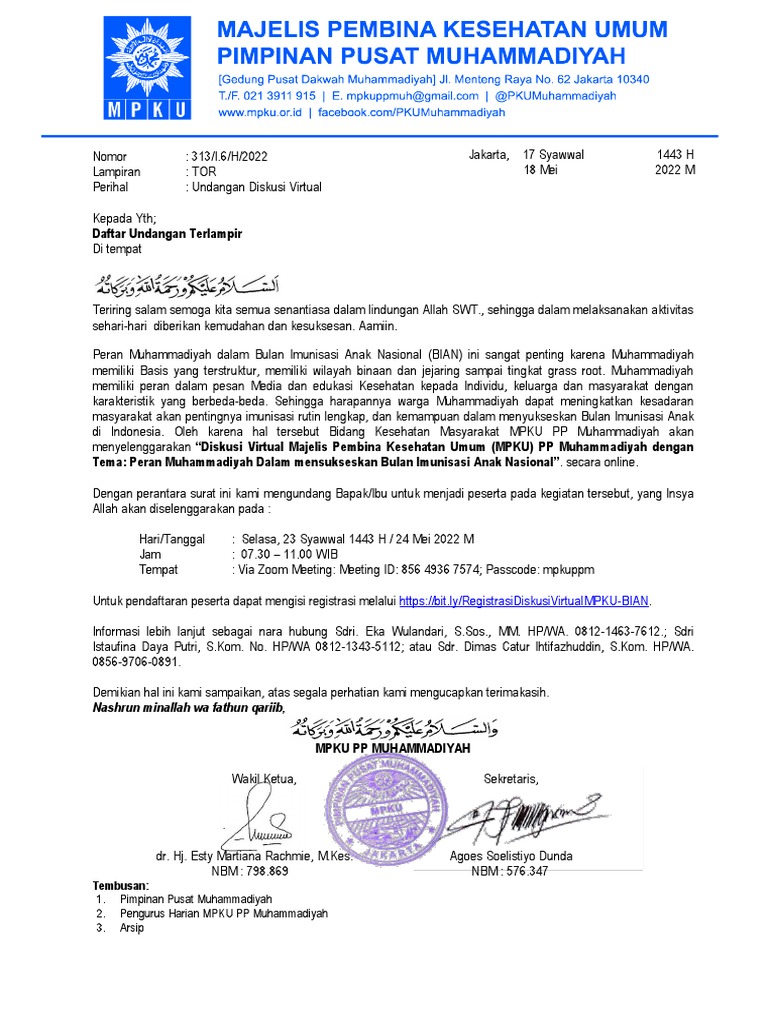 313 - Undangan Diskusi Virtual MPKU PPM Tentang BIAN TGL 24 Mei 2022 ...