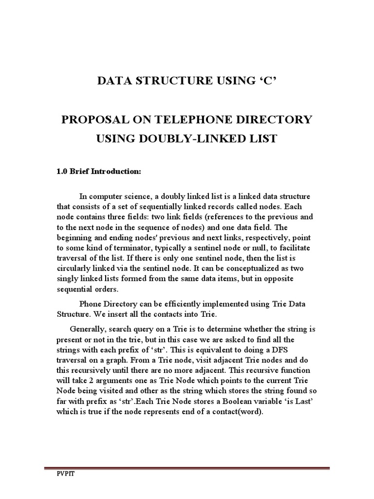 Data Structure Using C' Proposal On Telephone Directory Using Doubly-Linked List | PDF ...