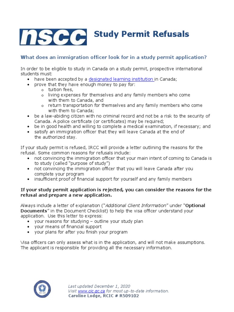 NSCC Guide Study Permit Refusals | PDF | Travel Visa