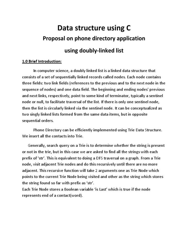 Data Structure Using C: Proposal On Phone Directory Application Using Doubly-Linked List | PDF ...