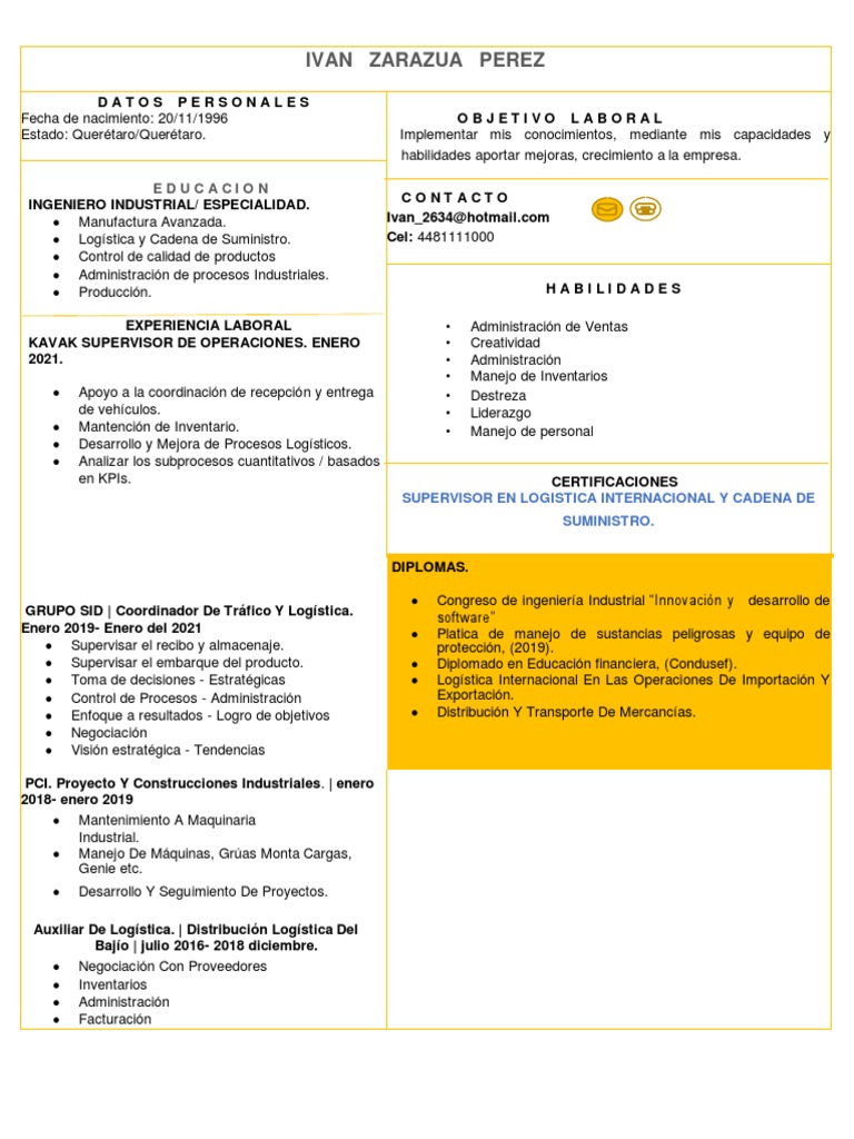 Ivan Zarazua Perez CV | PDF | Logística | Economias
