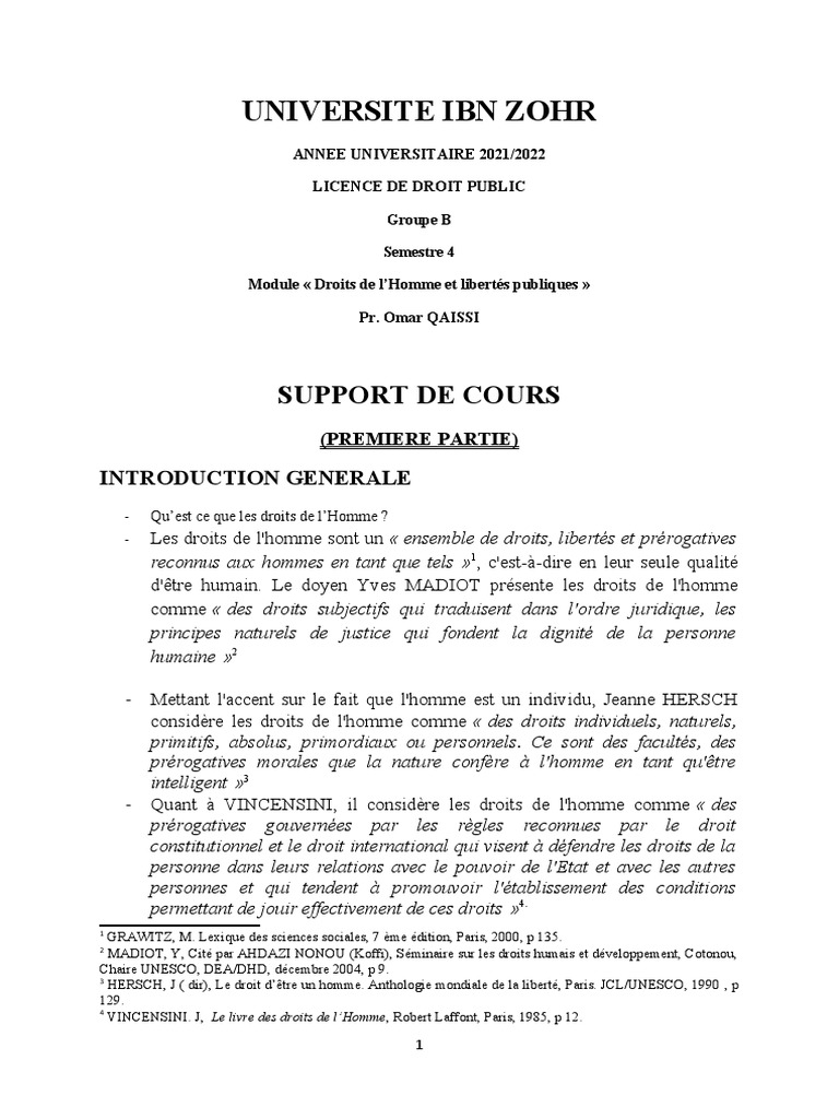 Support de Cours Droits de L'homme Et Libertes Publiques | PDF | Droits ...