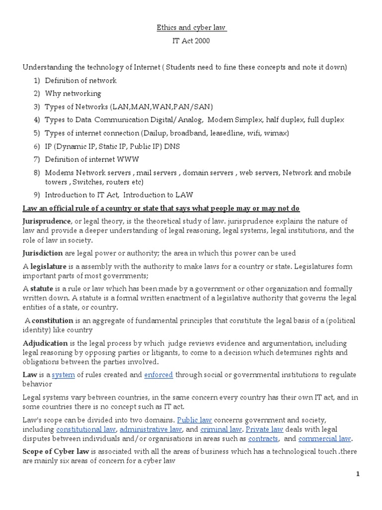 Ethics and Cyber Law Notes | PDF | Encryption | Cryptography