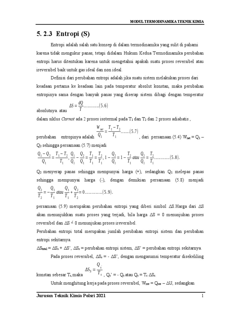 Entropi dalam Termodinamika Kimia | PDF