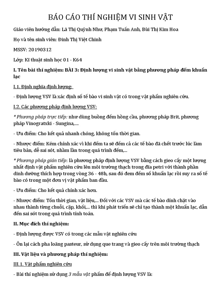 Bài 3Định Lượng Vsv | PDF