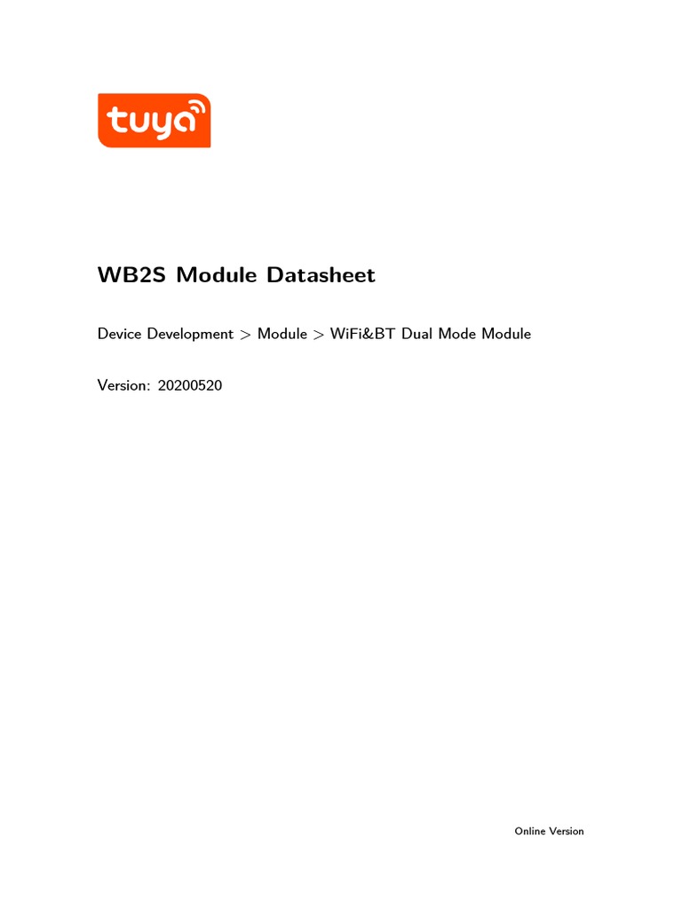 WB2S Module Datasheet - Tuya Smart - Docs | PDF | Ieee 802.11 | Radio