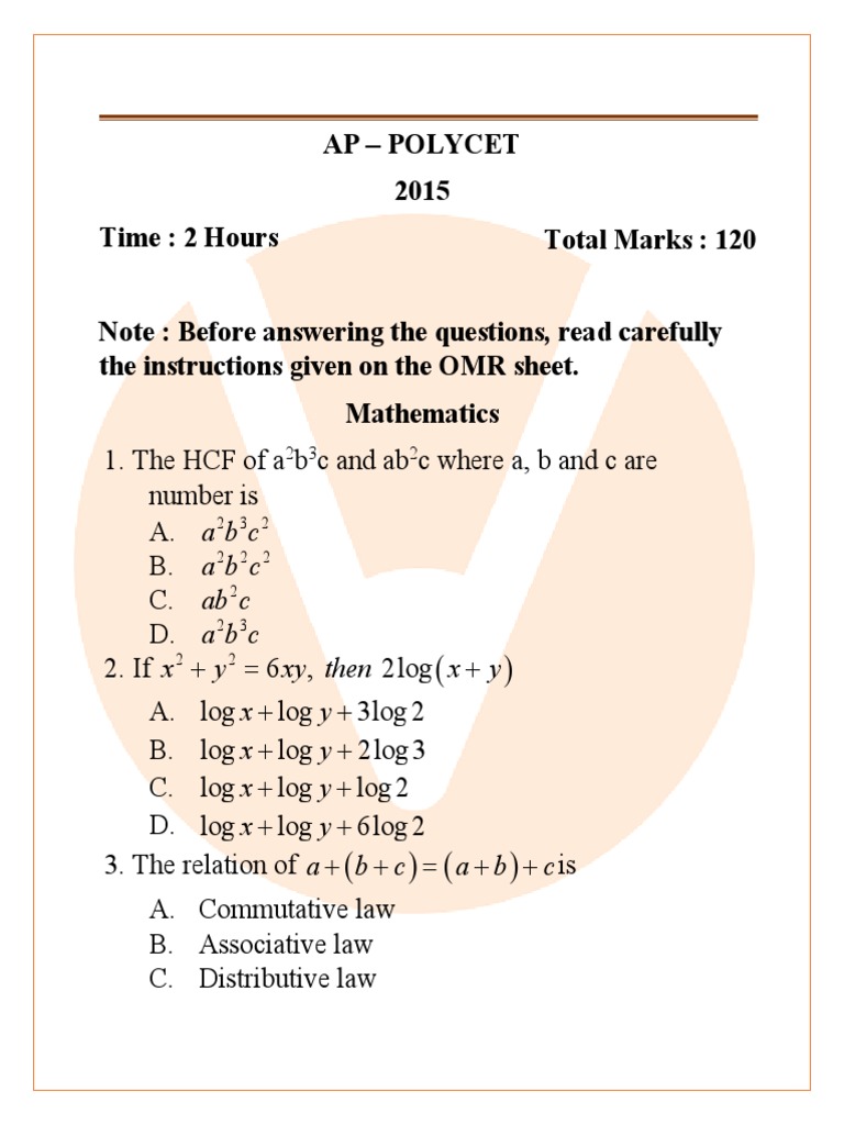 1630405126AP POLYCET 2015 Question Paper | PDF | Refractive Index ...