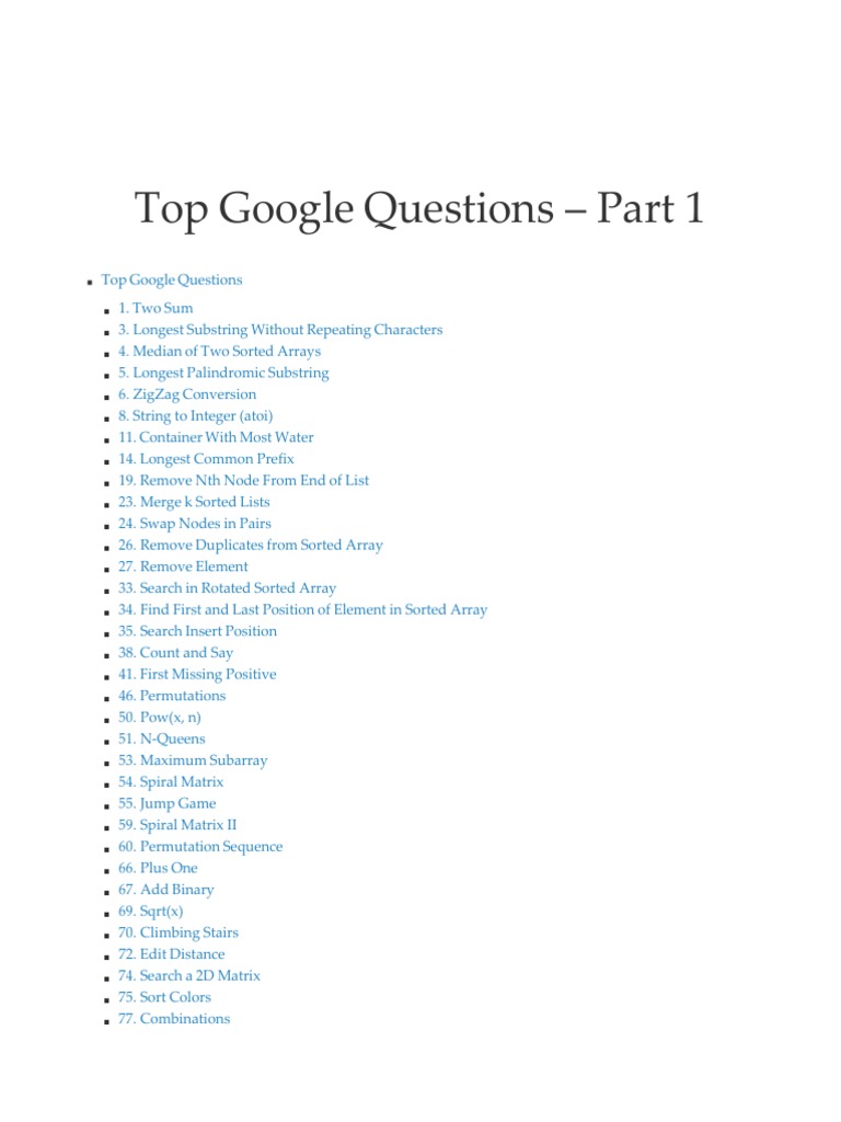 Top Google Questions Part 1 | PDF | Array Data Structure | Matrix ...