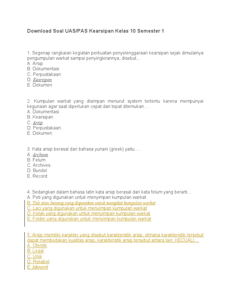 Soal Ujian Kearsipan KLS X Otkp | PDF