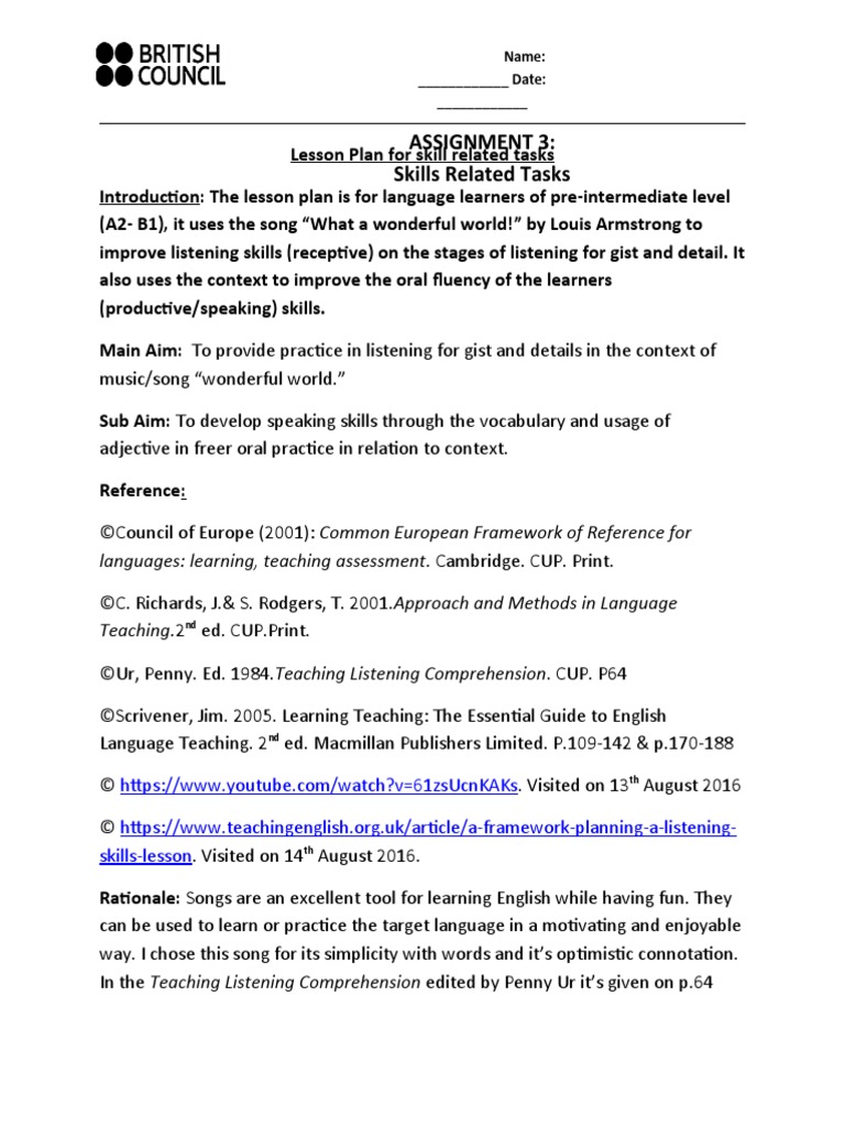 Assignment 3: Skills Related Tasks: Languages: Learning, Teaching ...