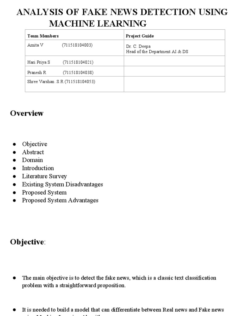 Fake News Detection PPT 1 | PDF | Machine Learning | News