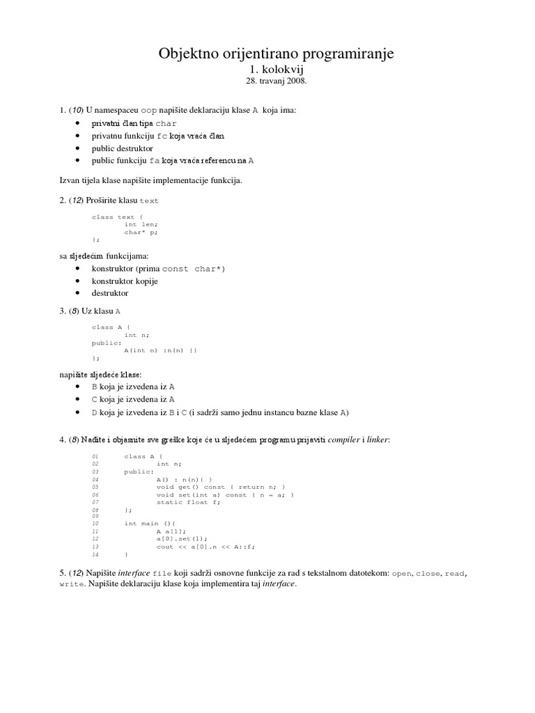 OOP C++ Zadaci 11 | PDF