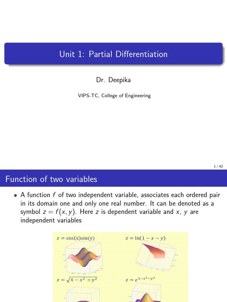 Unit 1: Partial Differentiation: Dr. Deepika | PDF | Maxima And Minima ...