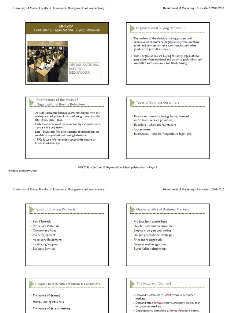Handout Mrk2051 Lecture 13 Organizational Buying Behaviour Pdf
