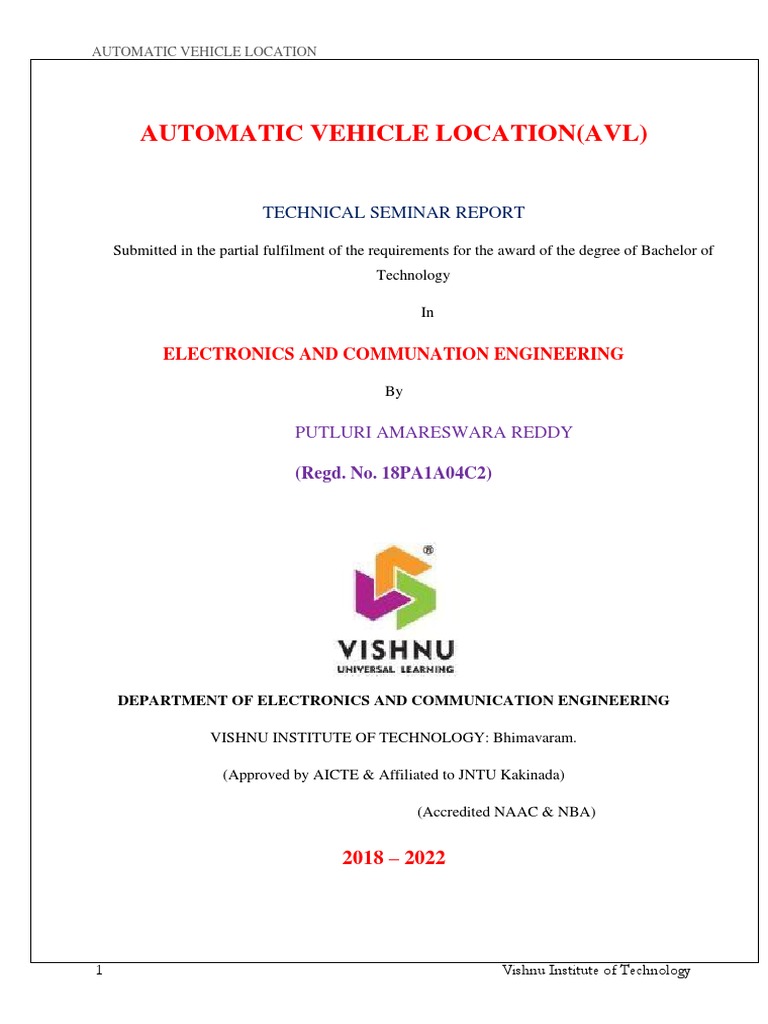 Automatic Vehicle Location (Avl) : Technical Seminar Report | PDF ...