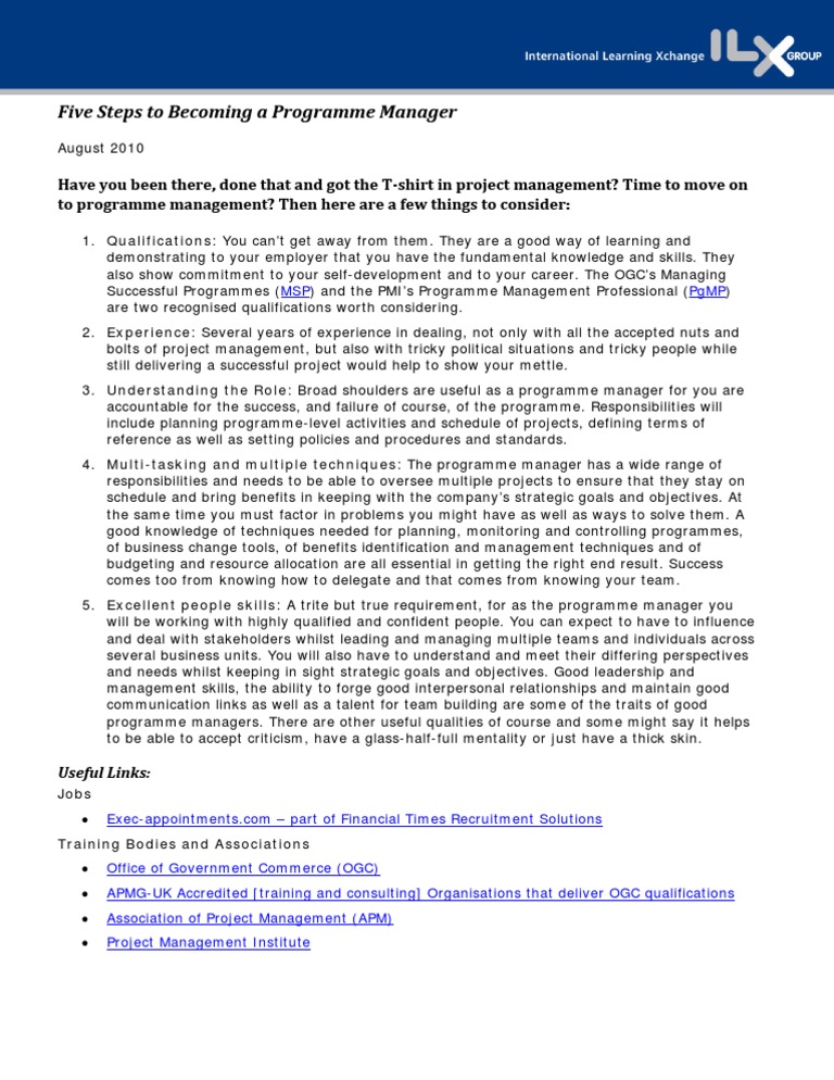 Five Steps Become Project Manager | PDF | Project Management | Business