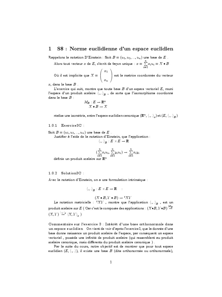 Norme Euclidienne et Produit Scalaire | PDF | Espace euclidien | Base ...