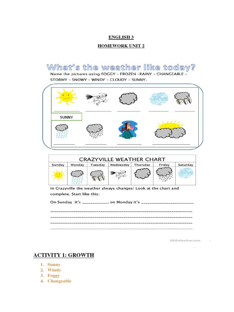 Homework English 3 - Unit 2 | PDF | Weather | Earth Phenomena