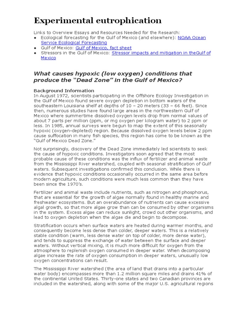 Eutrophication in The Gulf Mexico - Research & Analysis | PDF | Dead ...