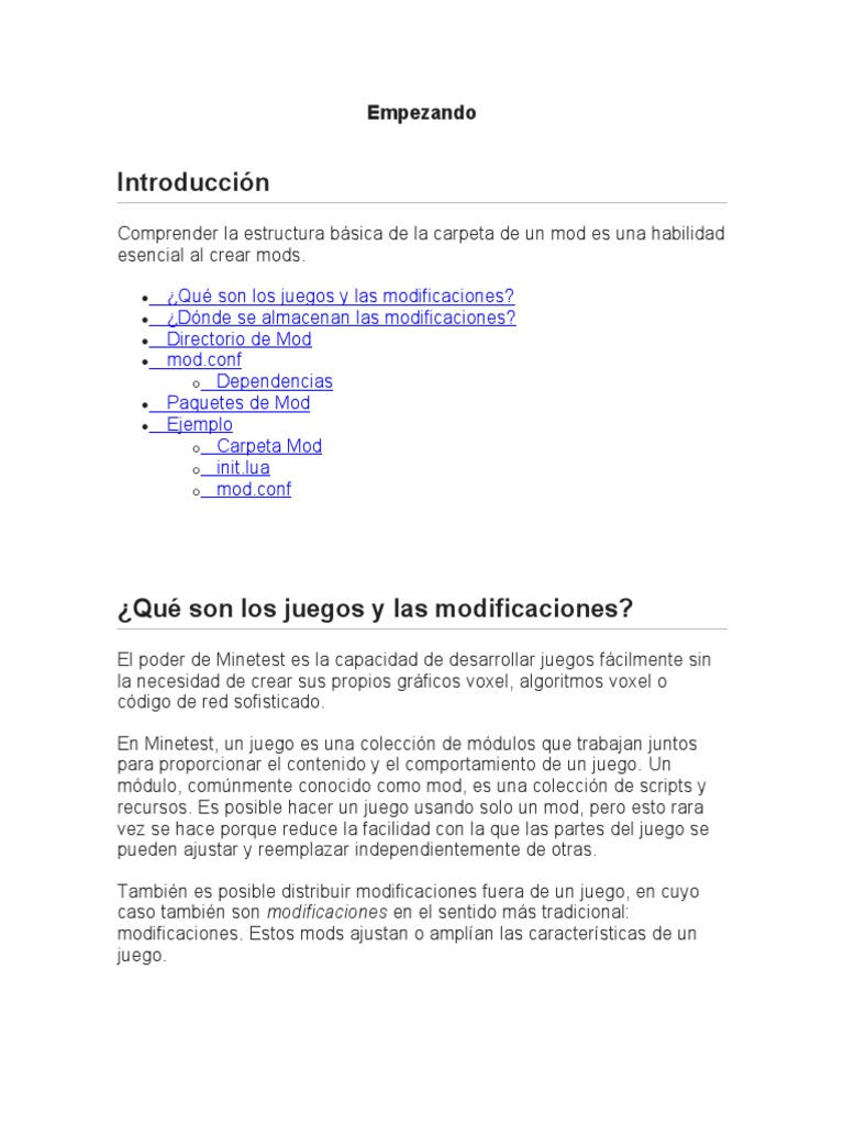 Crear Mods En Minetest Guia Pdf Herramientas Metadatos