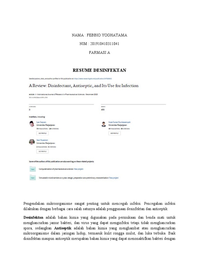 MENGENAL BERBAGAI JENIS DESINFEKTAN DAN FAKTOR YANG MEMPENGARUHI ...