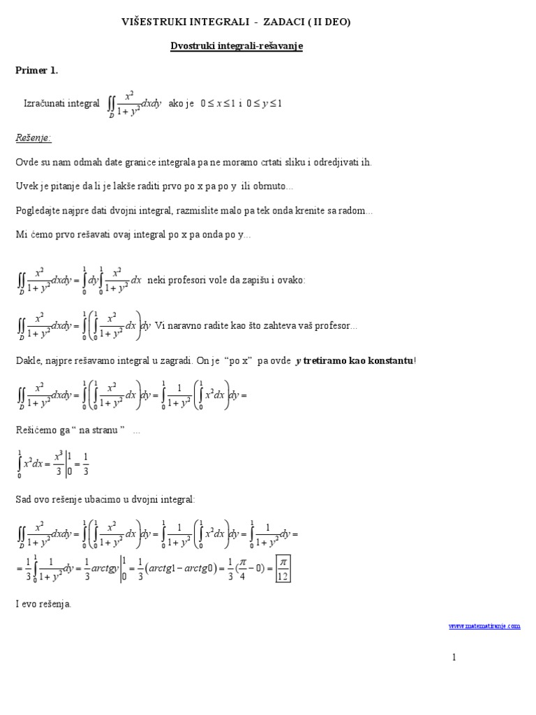 Visestruki Integral Zadaci II Deo | PDF