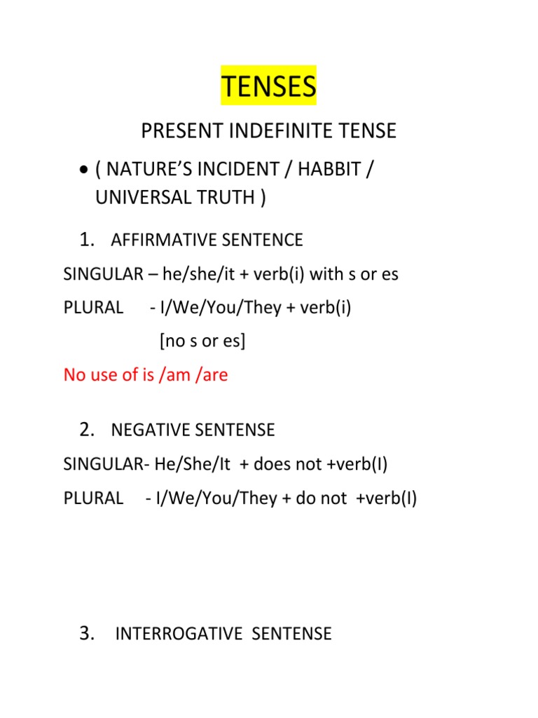 Tenses: Present Indefinite Tense | PDF