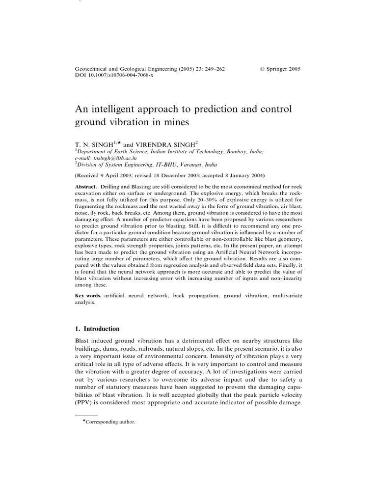 Intelligent Approach To Predication and Control Ground Vibrations in Mines | Download Free PDF ...