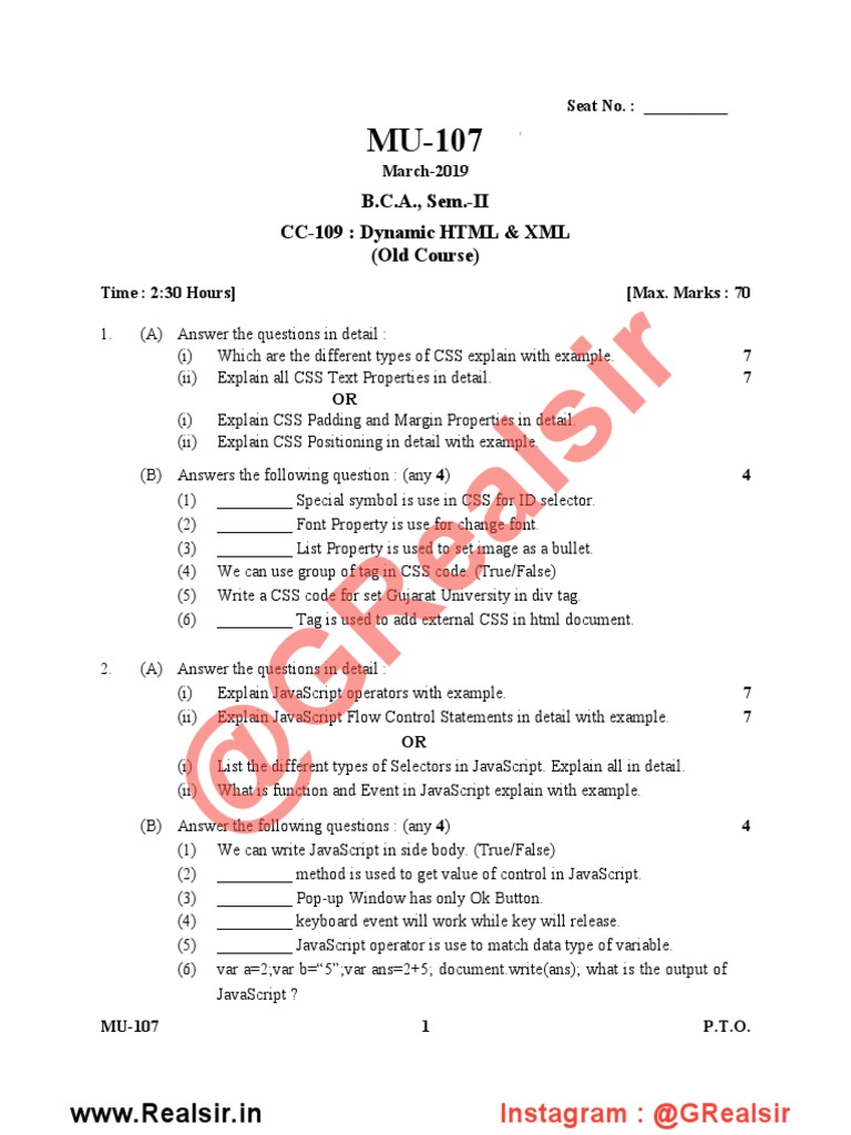 (CC-109 Dynamic HTML & XML) - 2019 | PDF | Html Element | Xml