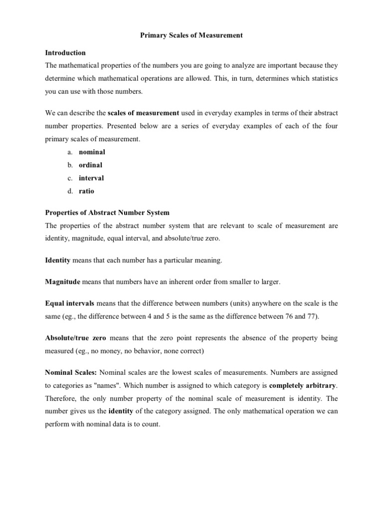 Scale of Measurement | PDF | Level Of Measurement | Measurement