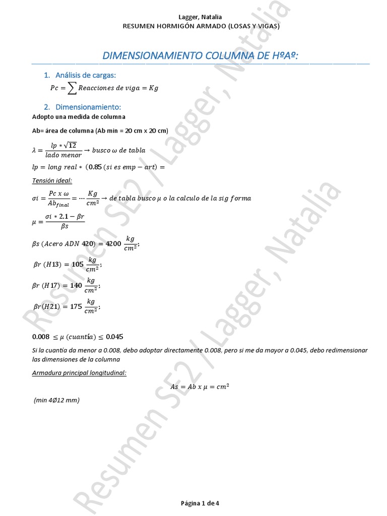 Dimensionamiento de Columnas Homigon | PDF | Concreto reforzado ...