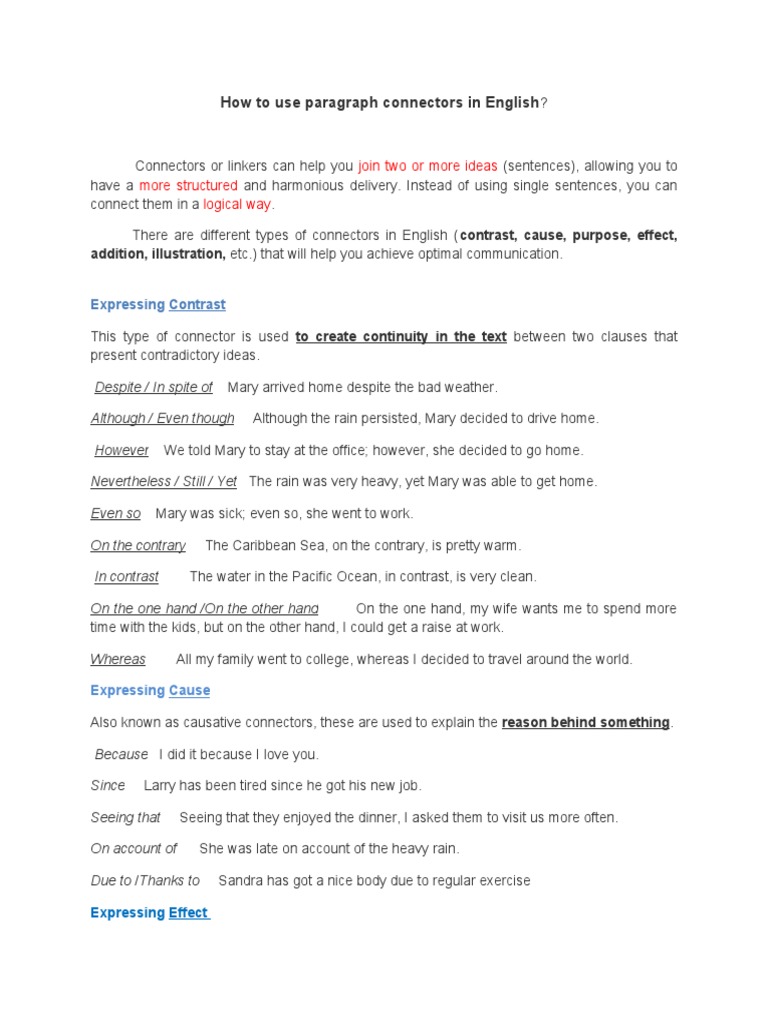 How To Use Paragraph Connectors in English: Join Two or More Ideas More ...