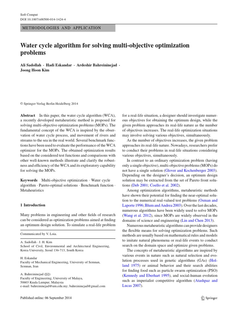 Water Cycle Algorithm For Solving Multi-Objective Optimization Problems | PDF | Mathematical ...