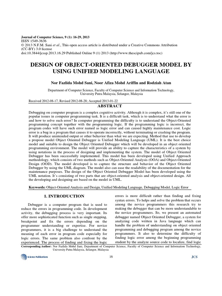 Design Of Object Oriented Debugger Model Pdf Computer Programming Debugging