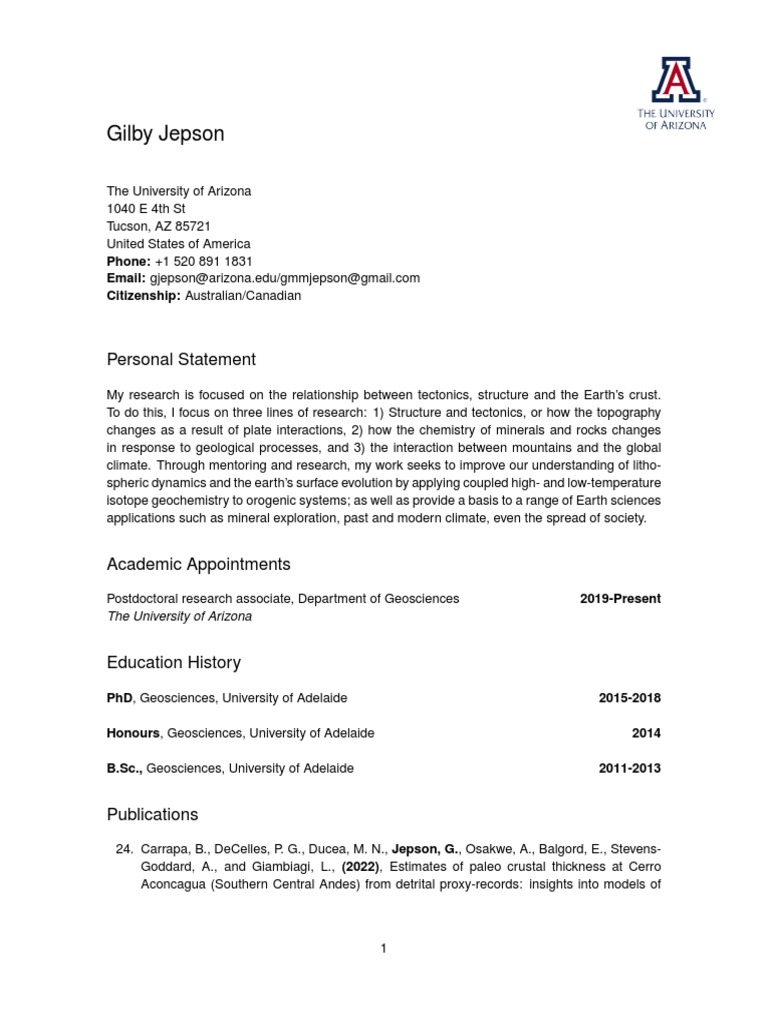 Jepson CV Personal Statement | PDF | Geology | Geophysics