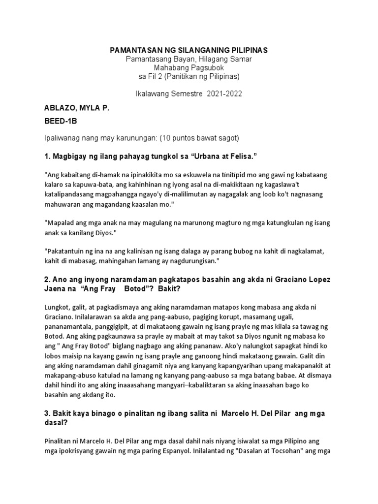 Panitikan-Mahabang-Pagsubok (Myla P. Ablazo Beed-1b) | PDF